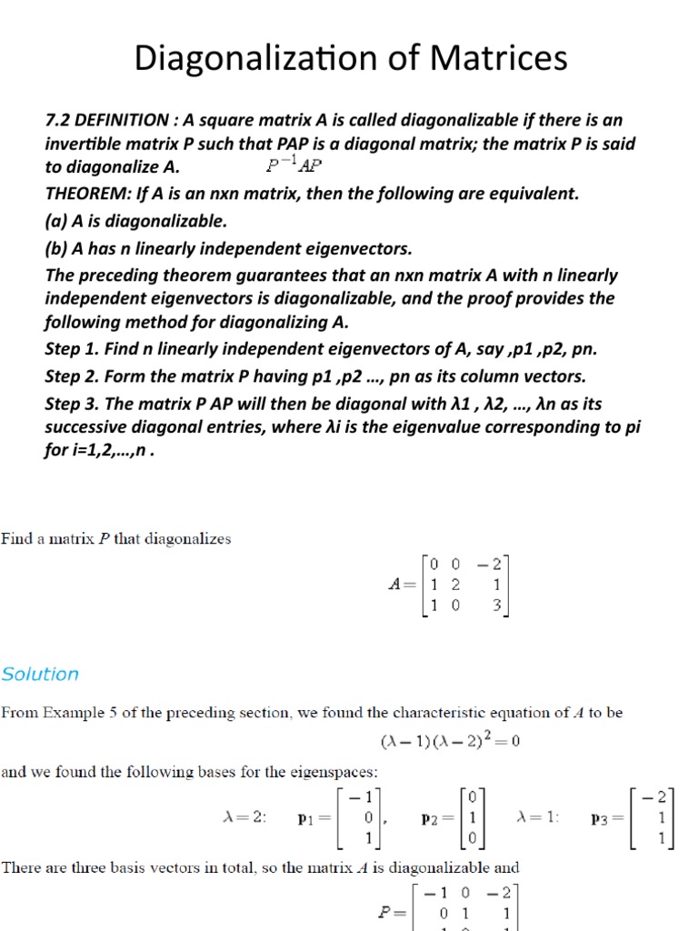 Diagonalization of Matrices | PDF