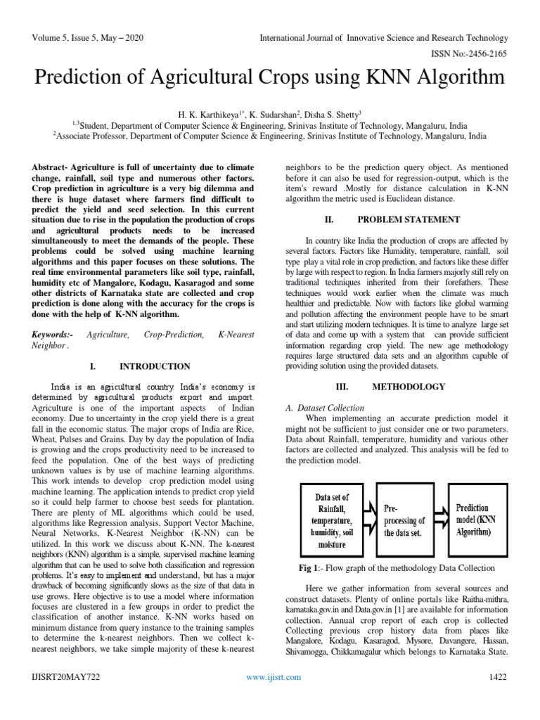 Prediction Of Agricultural Crops Using Knn Algorithm Pdf