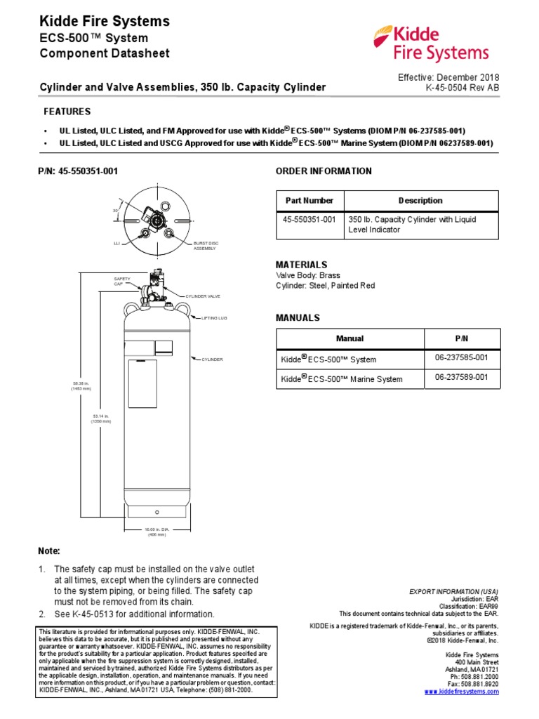 ECS-500™ System Component Datasheet: Cylinder and Valve Assemblies, 350 ...