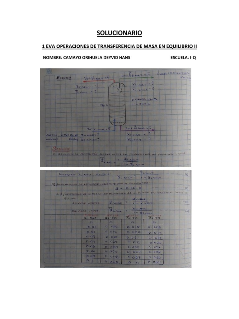 Solucionario 1 Eva Operaciones de Transferencia de Masa en Equilibrio Ii Camayo | PDF