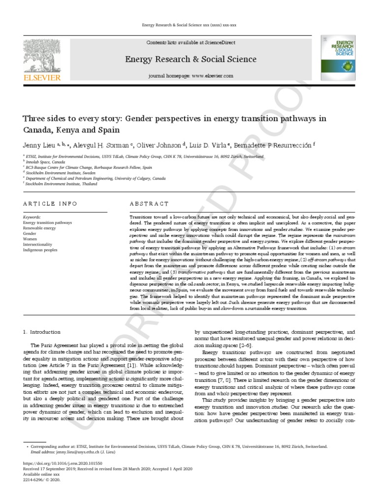 Gender - Energy Transition, 2020 | PDF | Low Carbon Economy | Gender