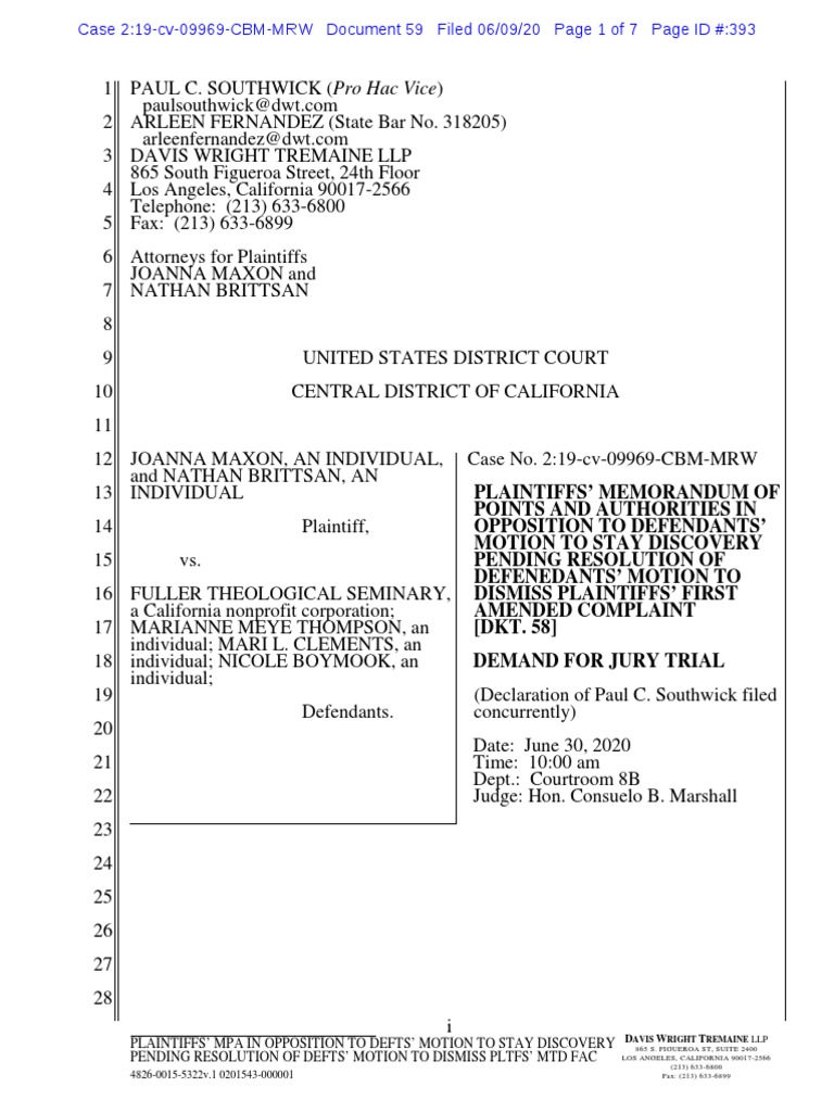 Memorandum in Opposition To Motion To Stay | PDF | Discovery (Law ...