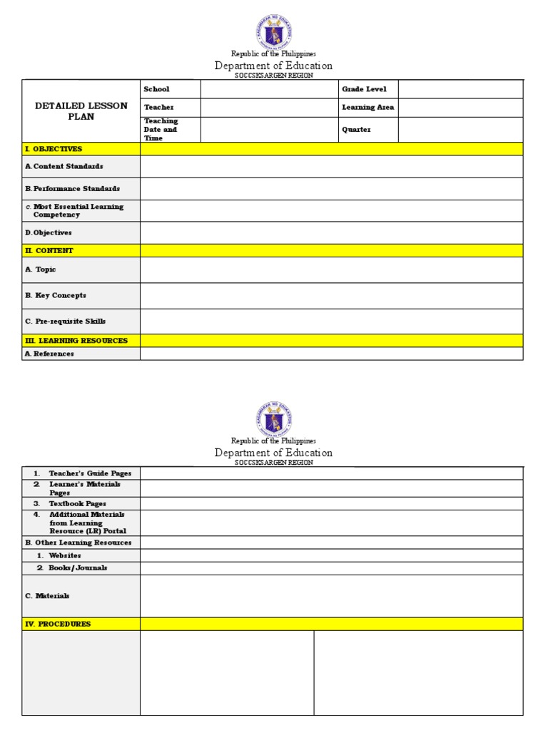 DepEd Detailed Lesson Plan Template | PDF
