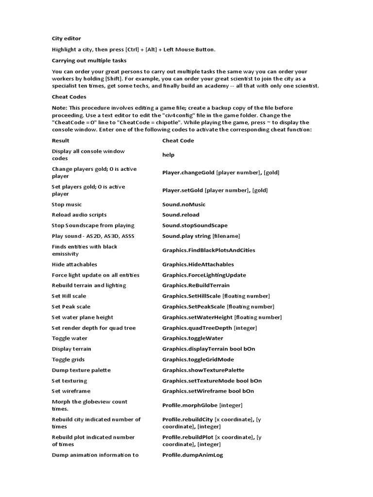 Civilization VI Cheats Codes | PDF | Screenshot | Command Line Interface