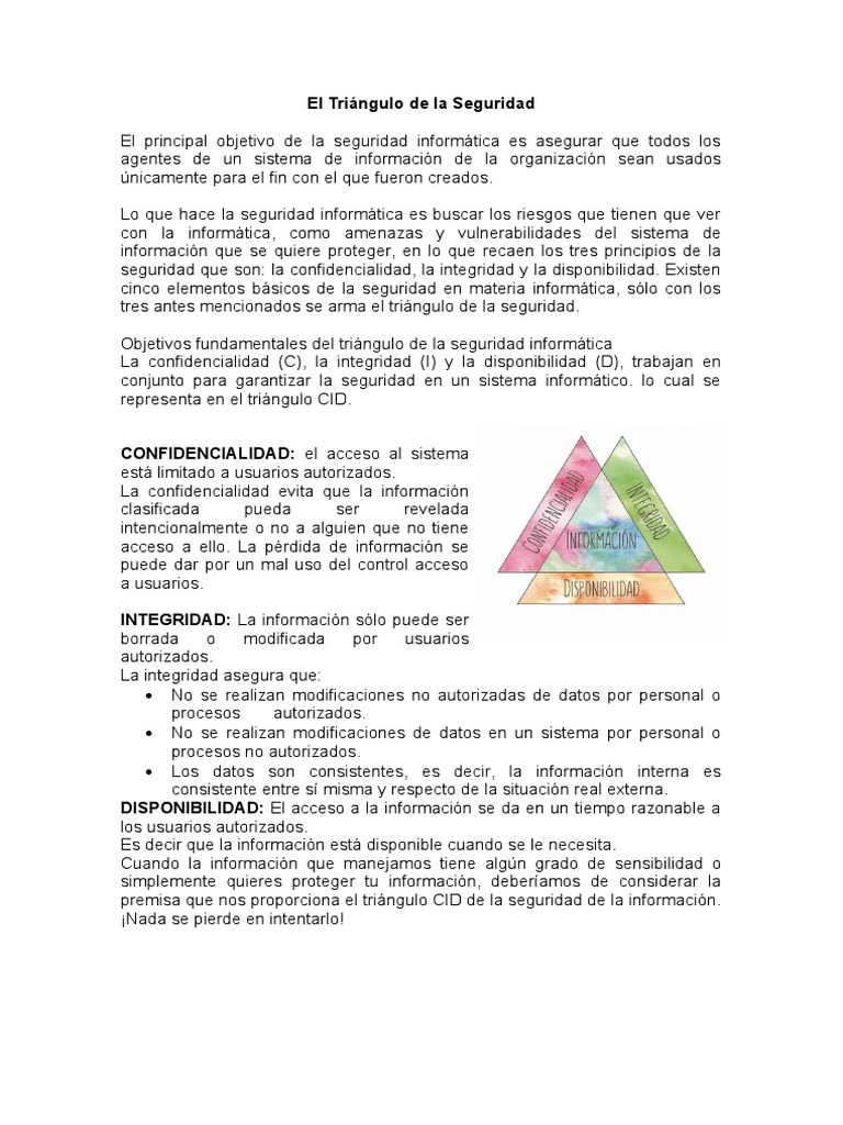 Triángulo CID: Seguridad Informática | PDF | Seguridad de información ...