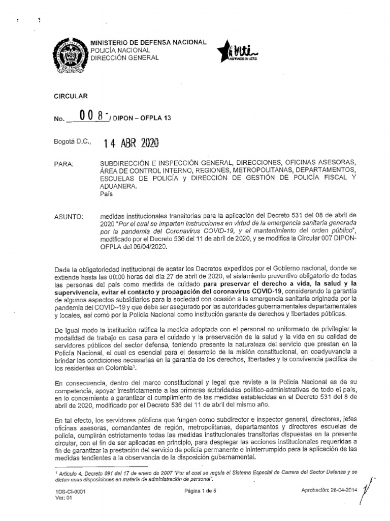 Circular 008 DIPON-OFPLA Del 14042020 | PDF