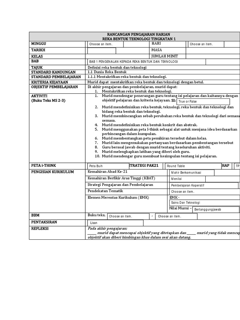 Rancangan Pengajaran Reka Bentuk Teknologi | PDF