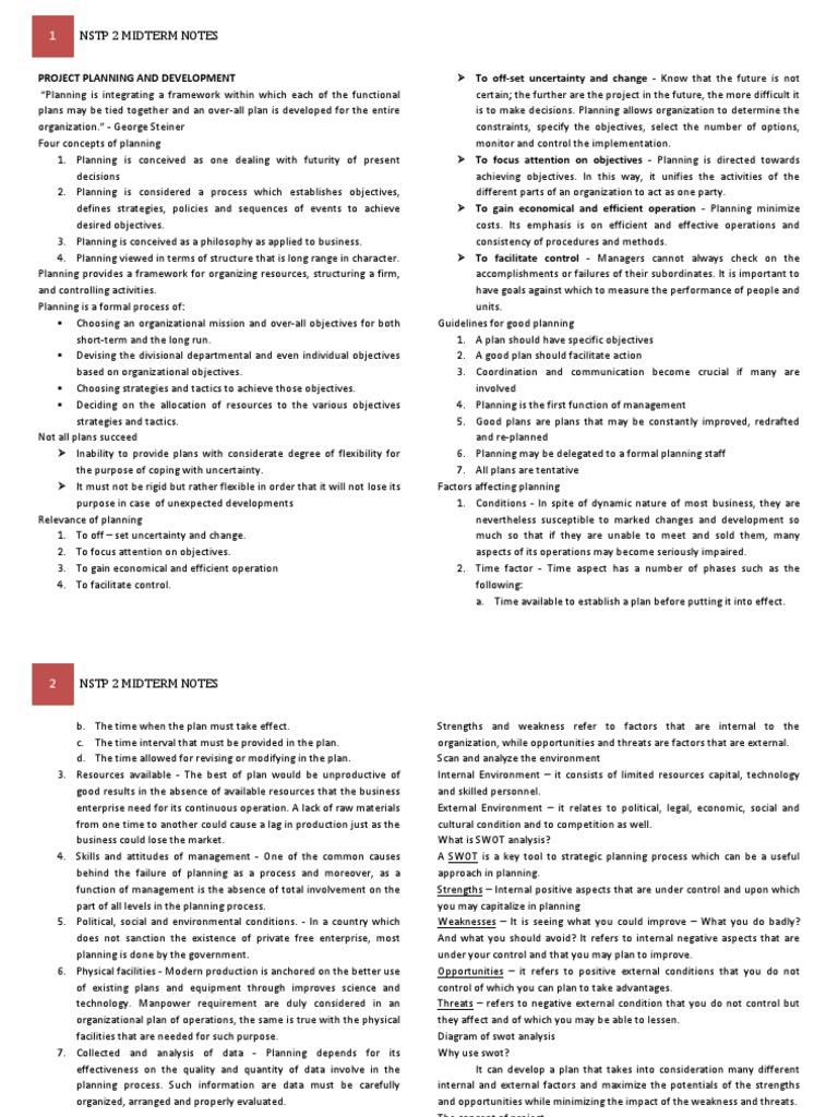 NSTP 2 Midterm Notes: Project Planning and Development | PDF ...