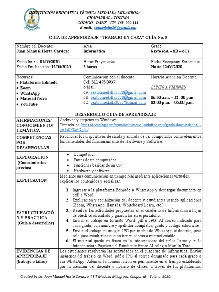 GUÍA No. 5 INFORMÁTICA 6° | PDF | Directorio (Computación) | Archivo de ...