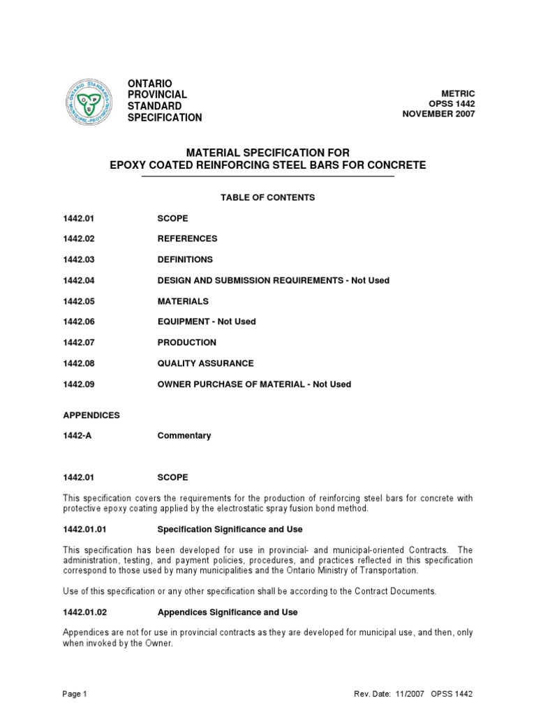 OPSS 1442 Nov07 PDF | Download Free PDF | Addendum | Specification (Technical Standard)