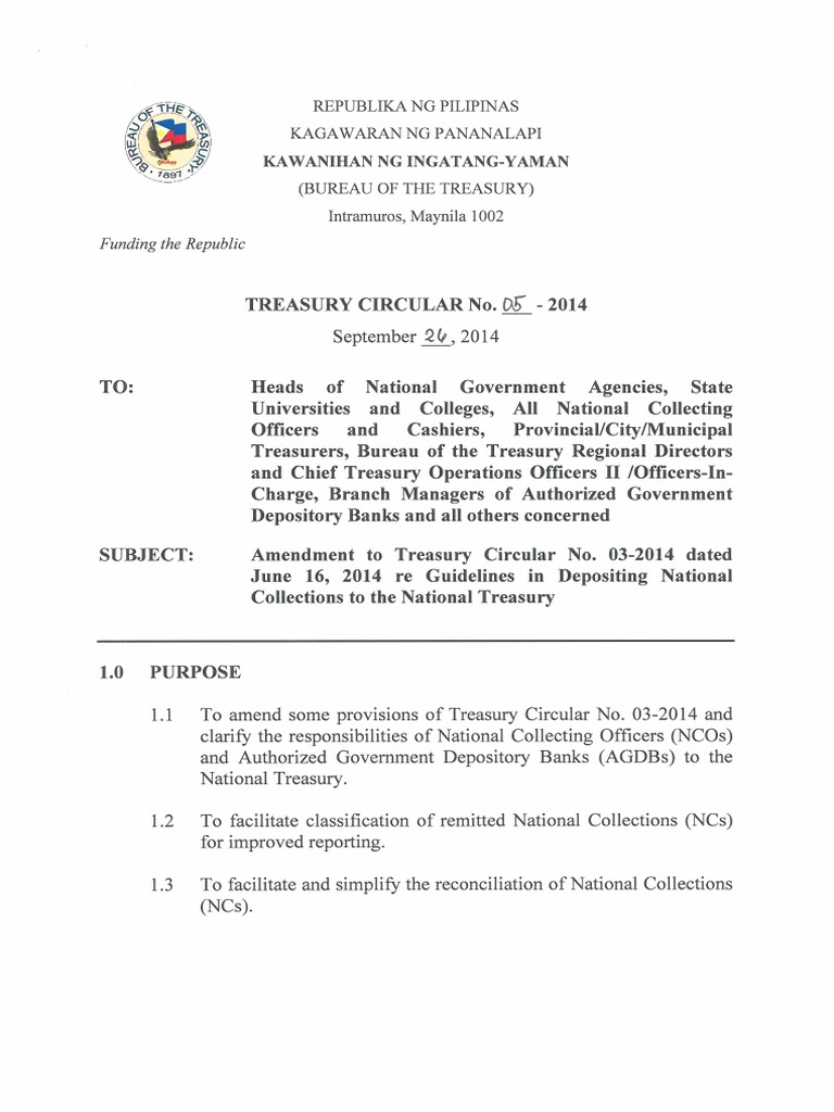 Treasury Circular No. 05 2014 | PDF