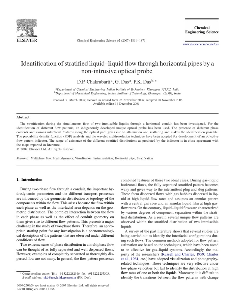 Identification of Stratified Liquid-Liquid Ow Through Horizontal Pipes ...