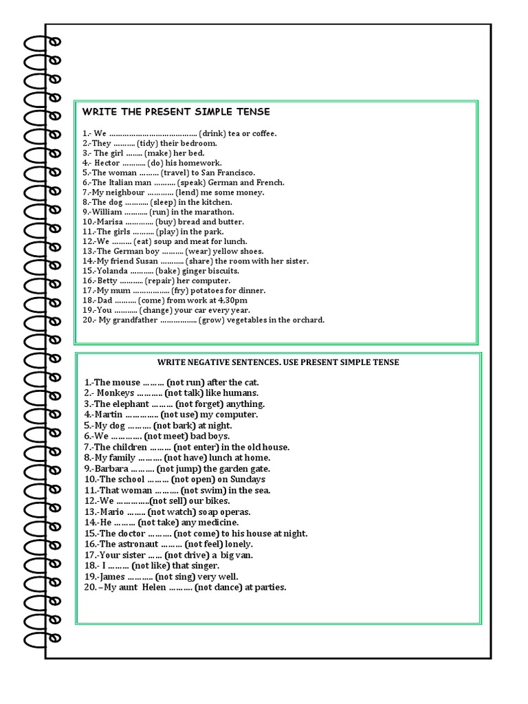 Write Negative Sentences. Use Present Simple Tense | PDF