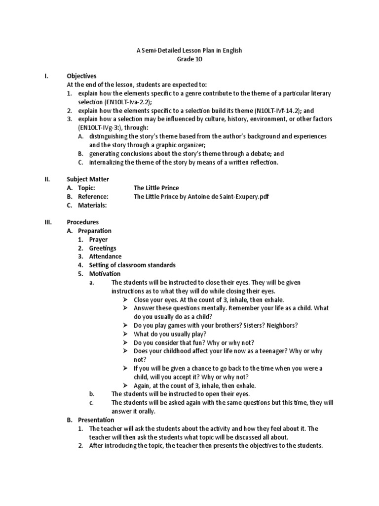 Lesson Plan The Little Prince | PDF | Lesson Plan | Semiotics