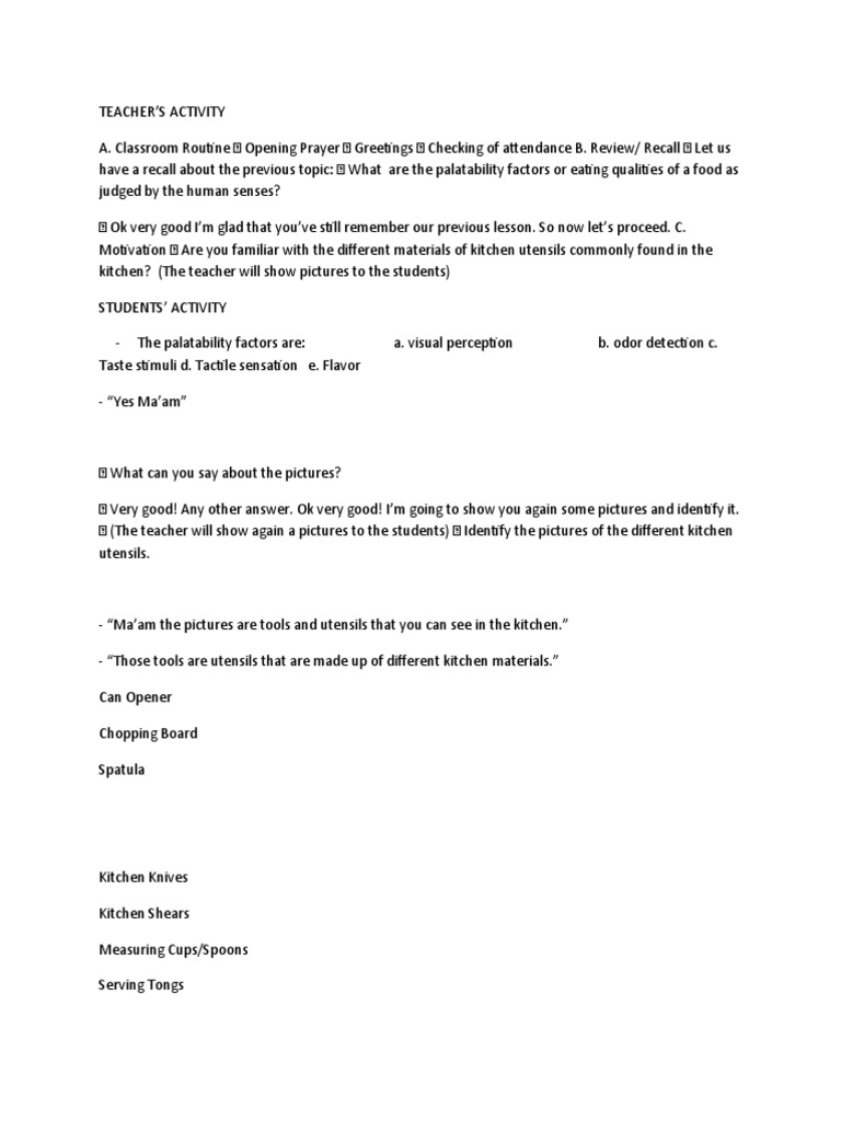 TEACHER Script | PDF | Kitchen Utensil | Cookware And Bakeware
