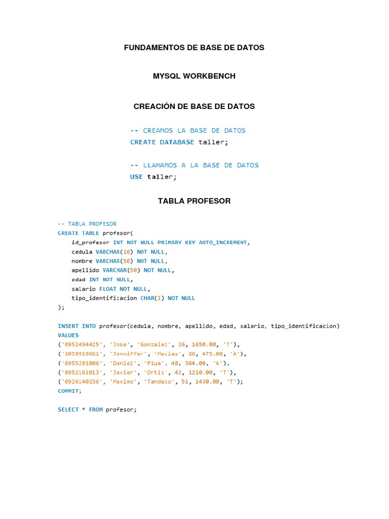 Taller BD Registros Java Mysql | PDF