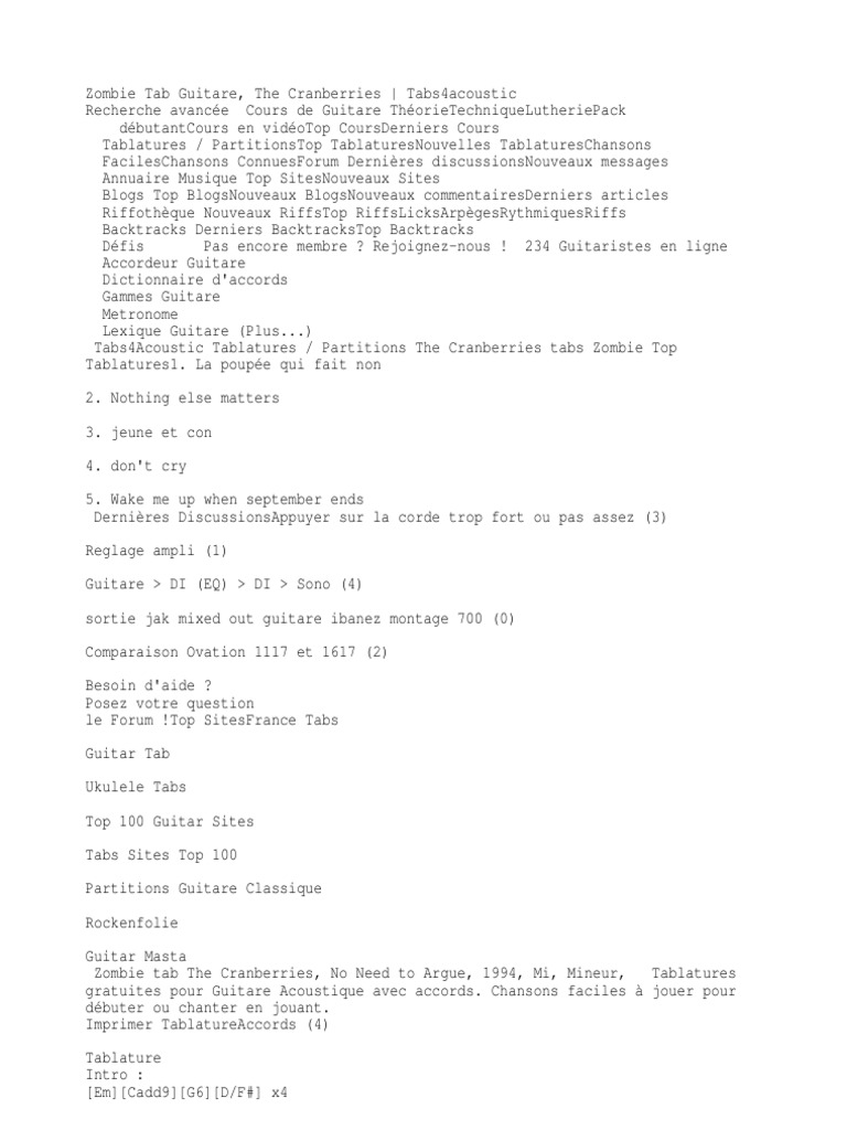 Zombie Tab Guitare, The Cranberries Tabs Acoustic | PDF | Guitars ...