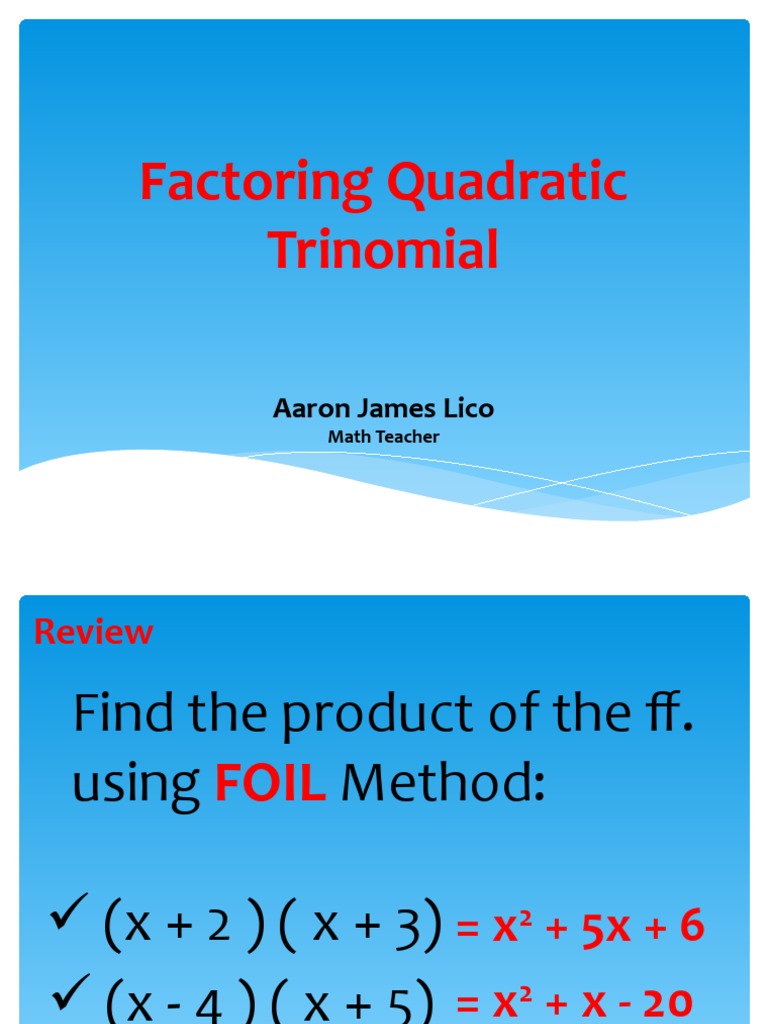 Factoring Quadratic Trinomial | PDF
