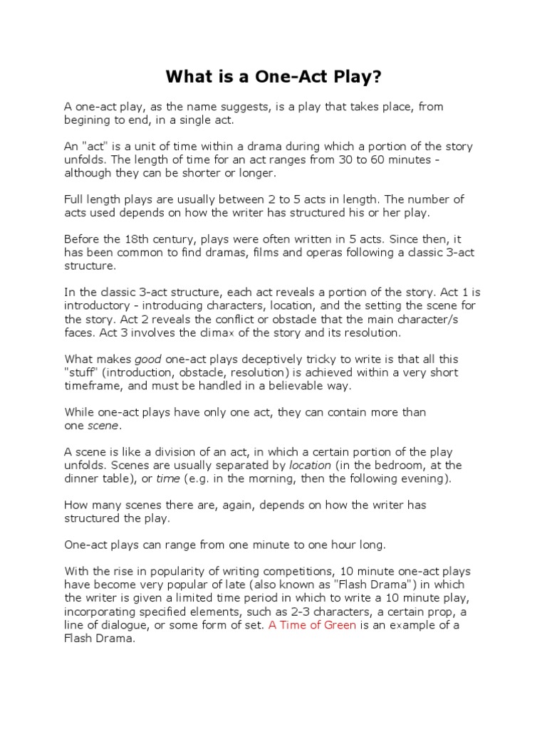 Understanding the Structure and Timeline of a One-Act Play | PDF