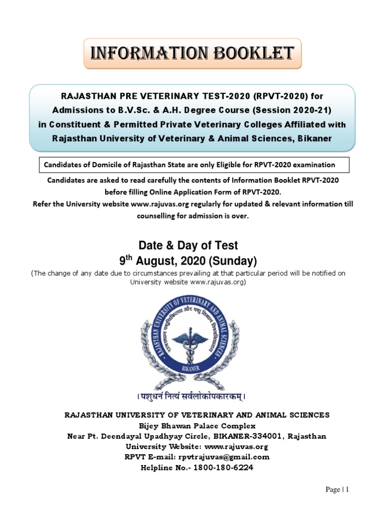 Information Booklet RPVT 2020 PDF | PDF | University And College ...