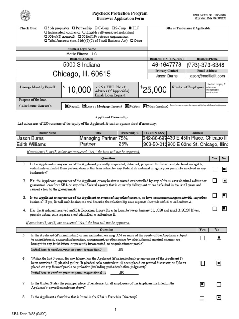 Paycheck Protection Program Application | PDF | Payroll | Government