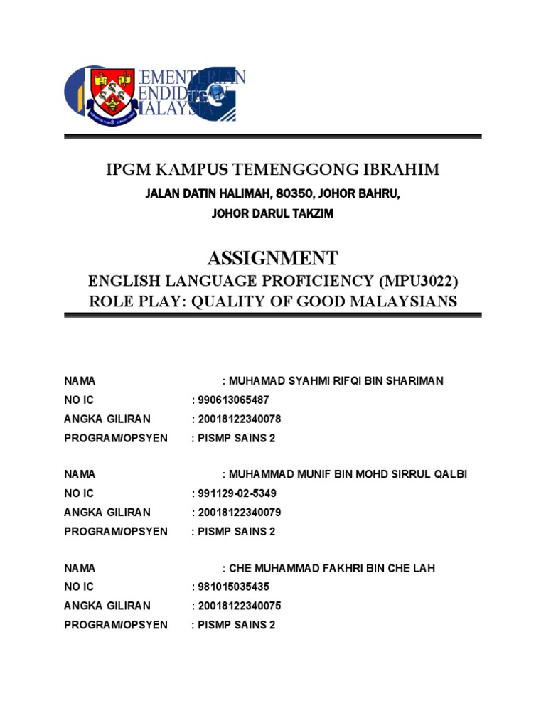 Assignment: Ipgm Kampus Temenggong Ibrahim | PDF | Toleration ...