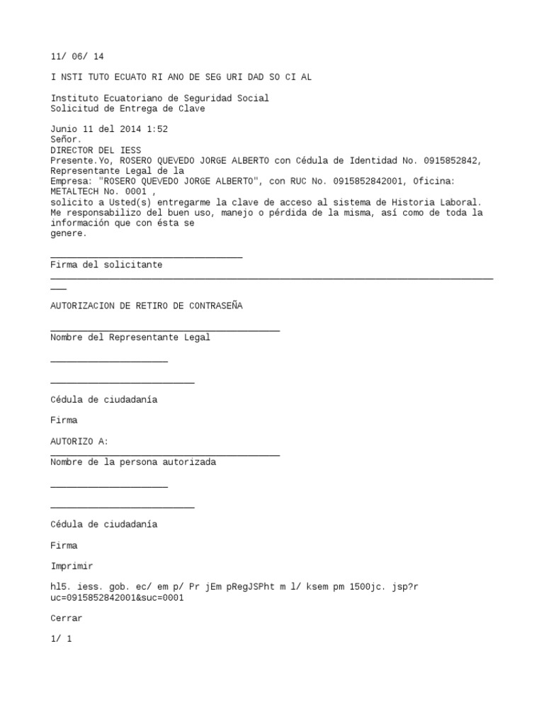 Solicitud de Clave Iess | PDF