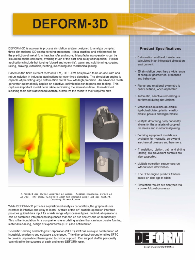 Deform-3D: Product Specifications | Simulation | Deformation (Engineering)