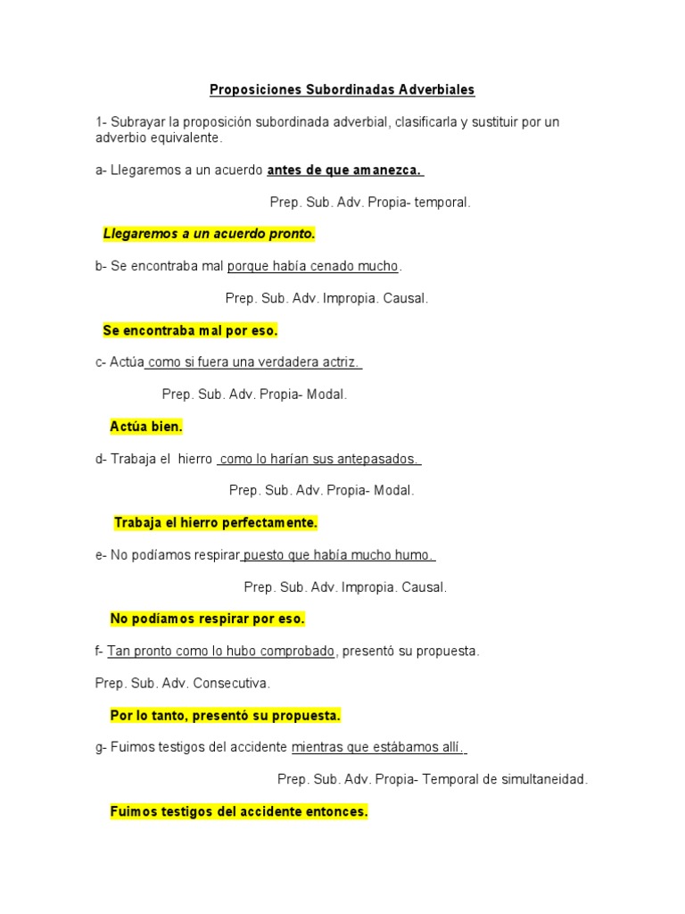 Proposiciones Subordinadas Adverbiales | PDF | Artes del Lenguaje y ...