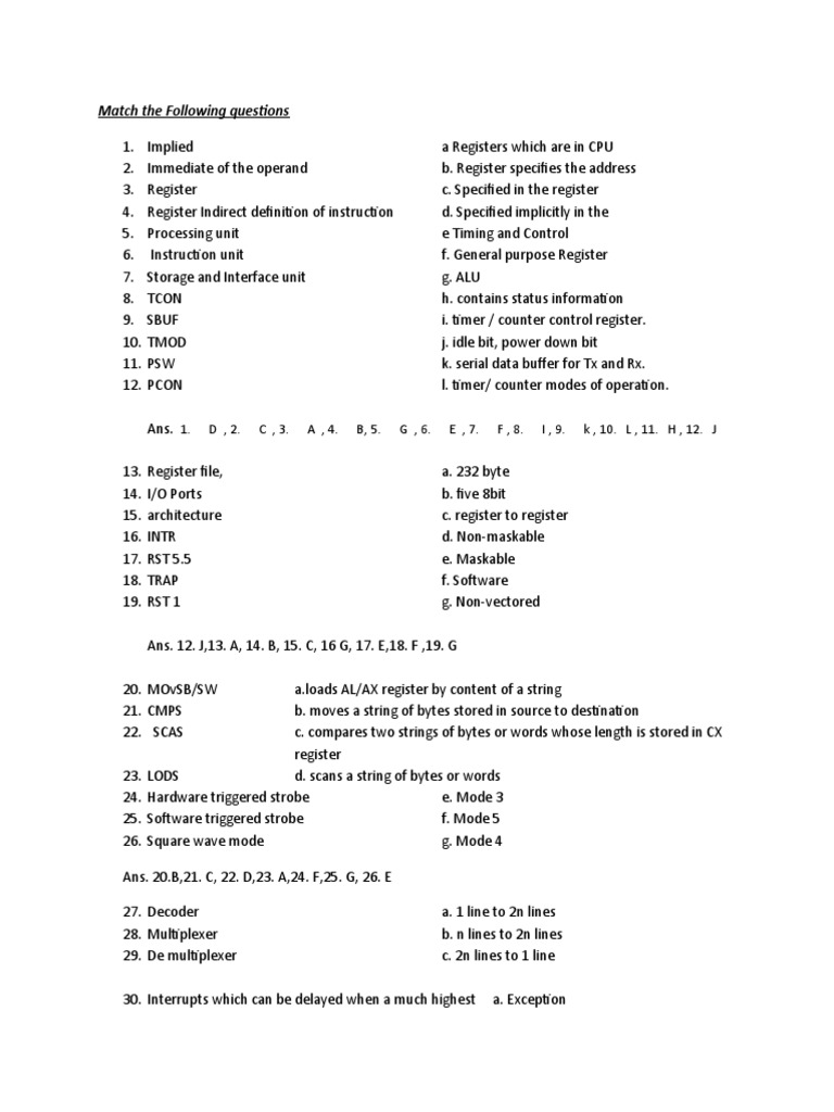 Match The Following Questions in Microprocessor | PDF | Assembly Language | Computer Science