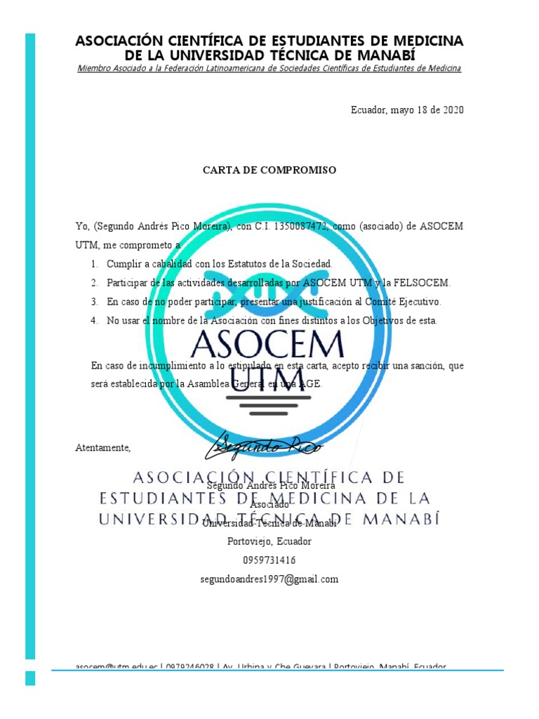 Carta Compromiso ASOCEM - UTM | PDF