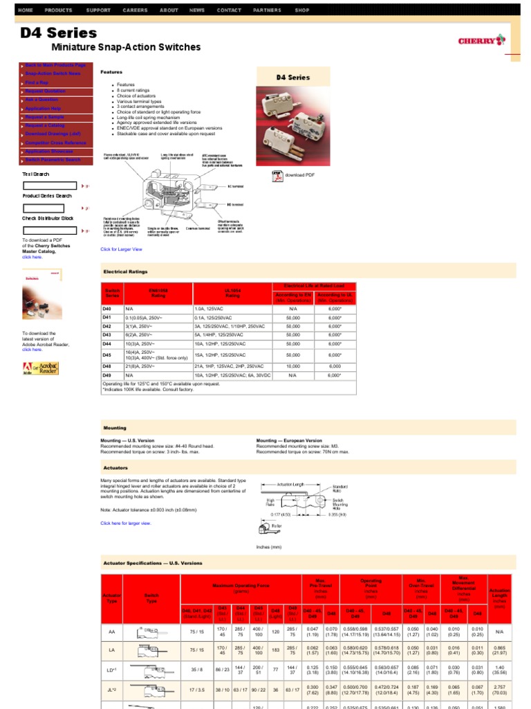 D4 Series: Miniature Snap-Action Switches | PDF | Machines | Mechanical ...