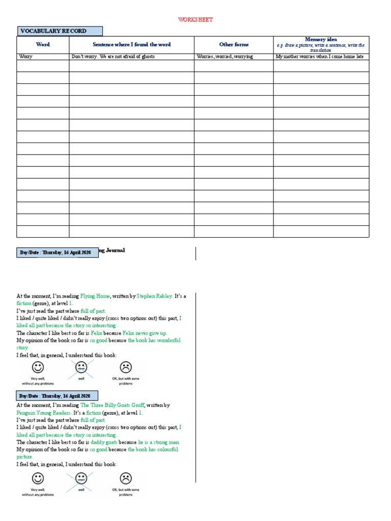Reading Journal Worksheet | PDF | Language Arts & Discipline | Poetry