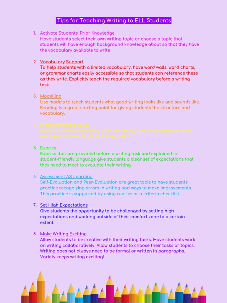 Tips For Teaching Writing To ELL Students | PDF | Language Arts ...