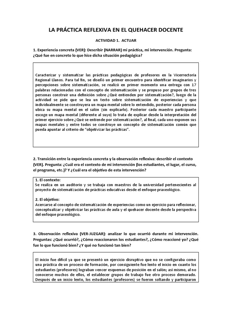 Formato LA PRÁCTICA REFLEXIVA EN EL QUEHACER DOCENTE | PDF | Concepto ...