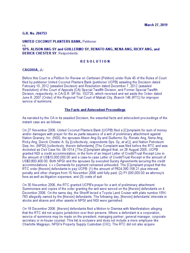 UCPB Vs SPS Sy | PDF | Complaint | Lawsuit