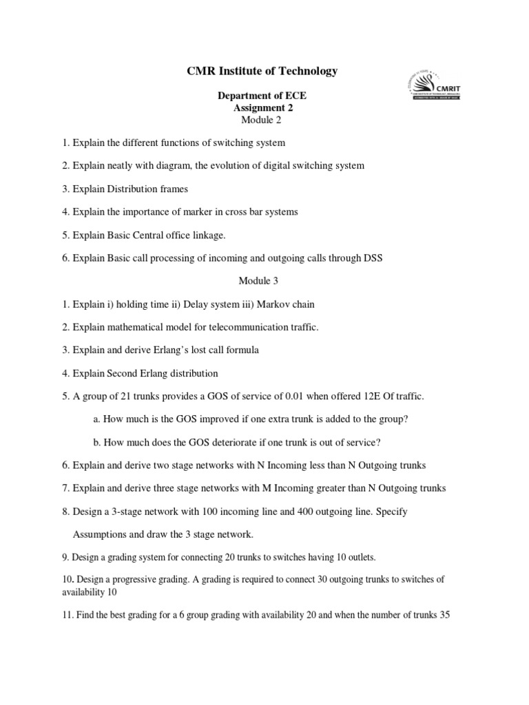 CMR Institute of Technology: Department of ECE Assignment 2 | PDF