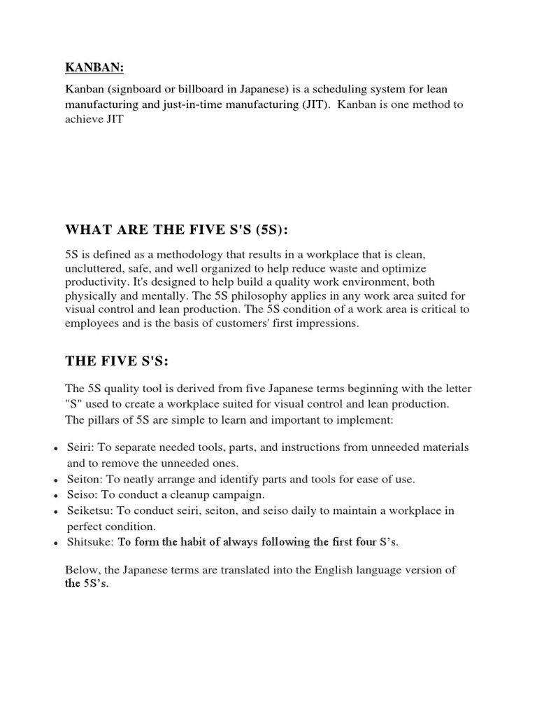 What Are The Five S'S (5S) | PDF