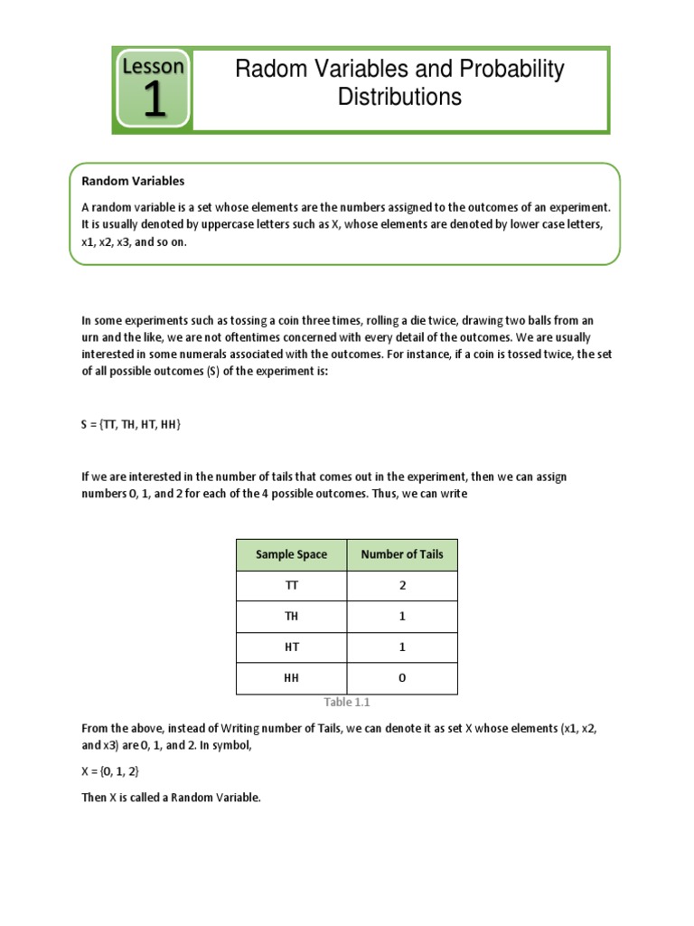 1 Random Variables | Download Free PDF | Random Variable | Probability ...