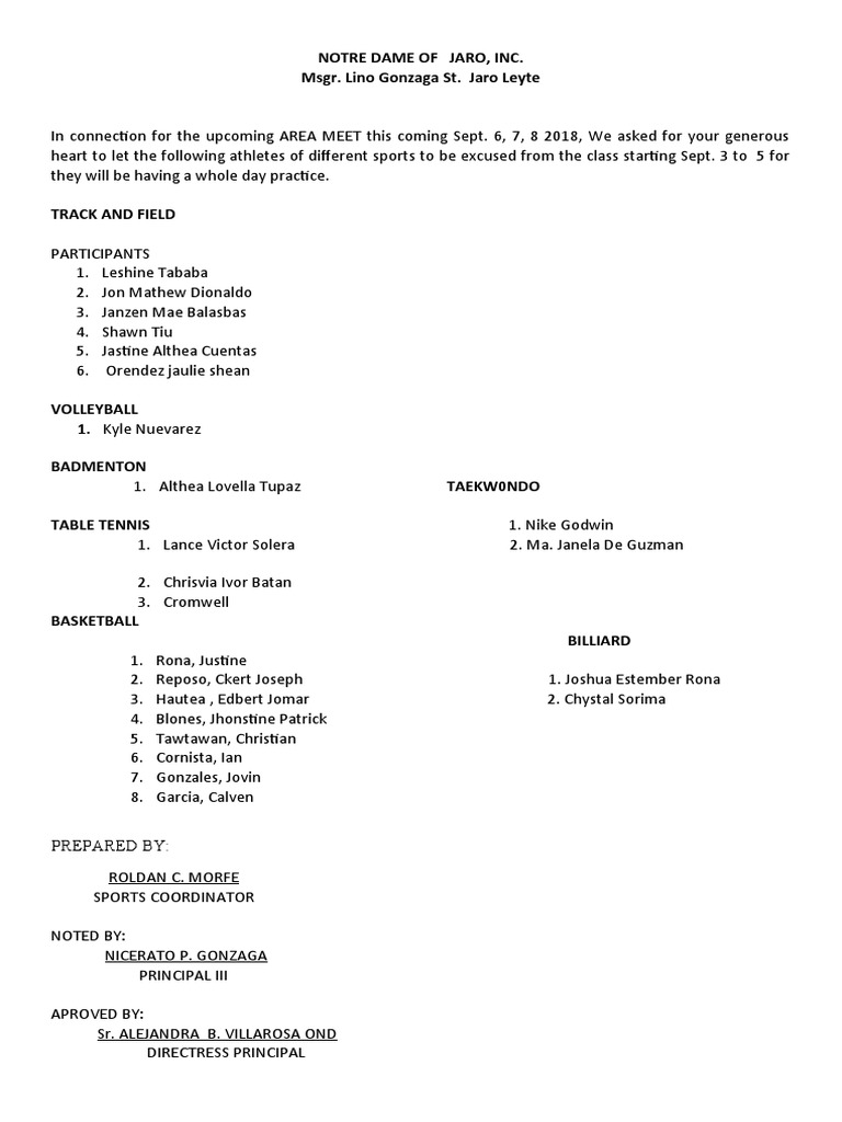 Notre Dame of Jaro, Inc. Msgr. Lino Gonzaga St. Jaro Leyte | PDF