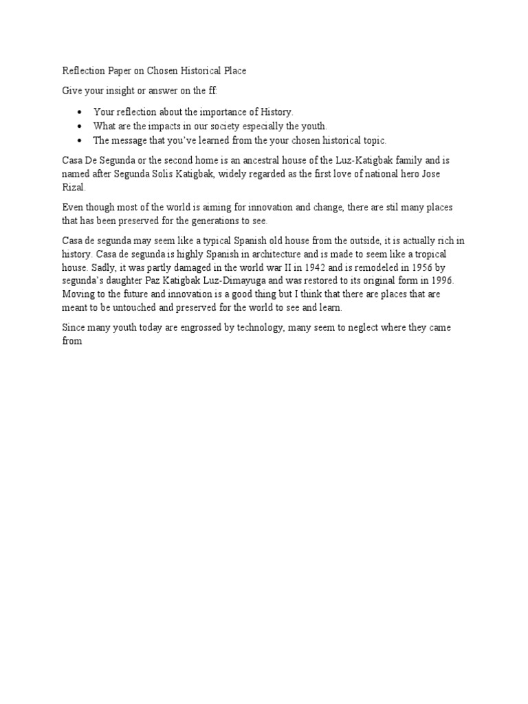 Reflection Paper On Chosen Historical Place | PDF