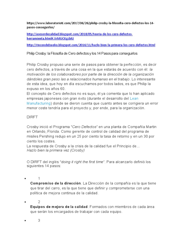 La filosofía de los cero defectos de Philip Crosby y sus 14 pasos para ...