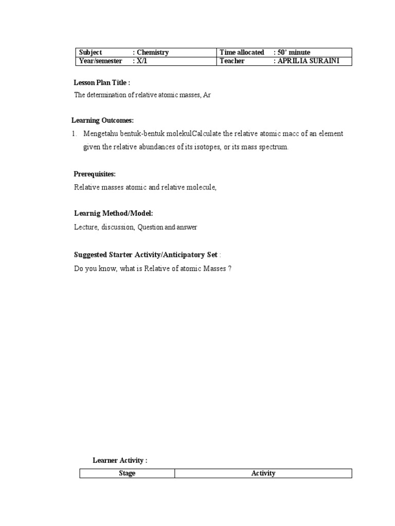 Lesson Plan April | PDF | Chemical Elements | Isotope
