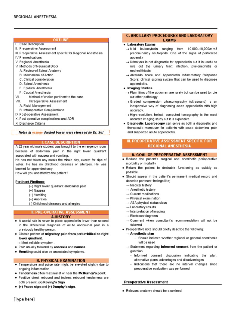 Regional Anesthesia: C. Ancillary Procedures and Laboratory Exams | PDF ...