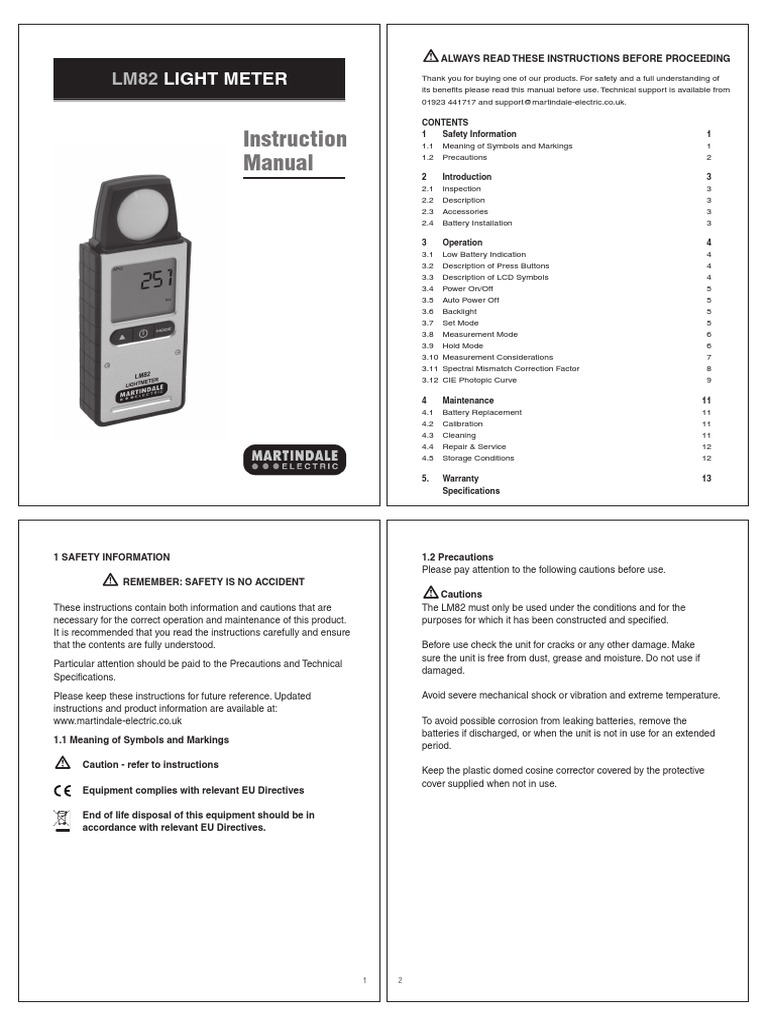 Instruction Manual: Light Meter | PDF | Calibration | Nature