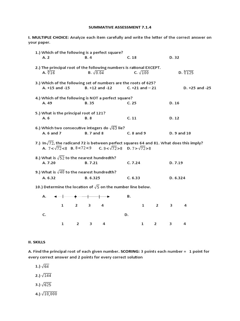 Summative Assessment 7.1.4 I. MULTIPLE CHOICE: Analyze Each Item ...