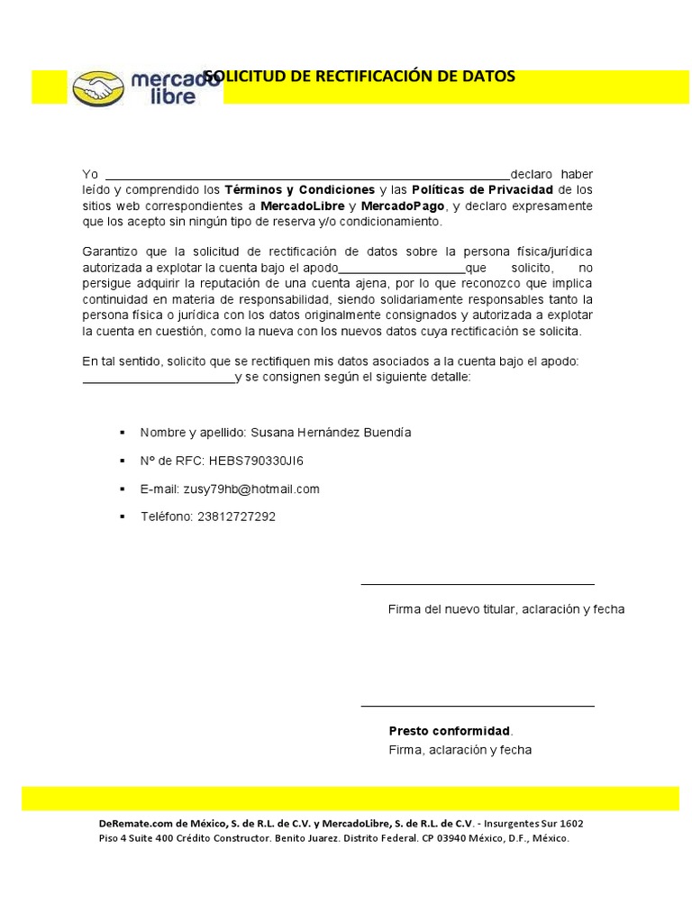Carta MLM Solicitud de Rectificacion de Datos | PDF