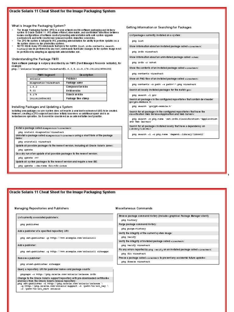 Oracle Solaris 11 Cheat Sheet For The Image Packaging System | PDF ...