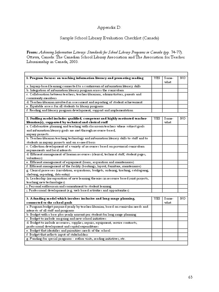 School Library Evaluation Checklist | PDF | School Library ...