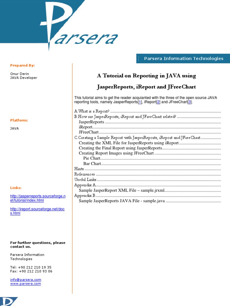 A Tutorial On Reporting in JAVA Using Jasper Reports, Ireport and JFreeChart | PDF | Chart ...